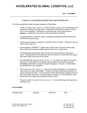 Fillable Online CARGO CLAIM PROCEDURES FOR AIR SHIPMENTS - AGL ...