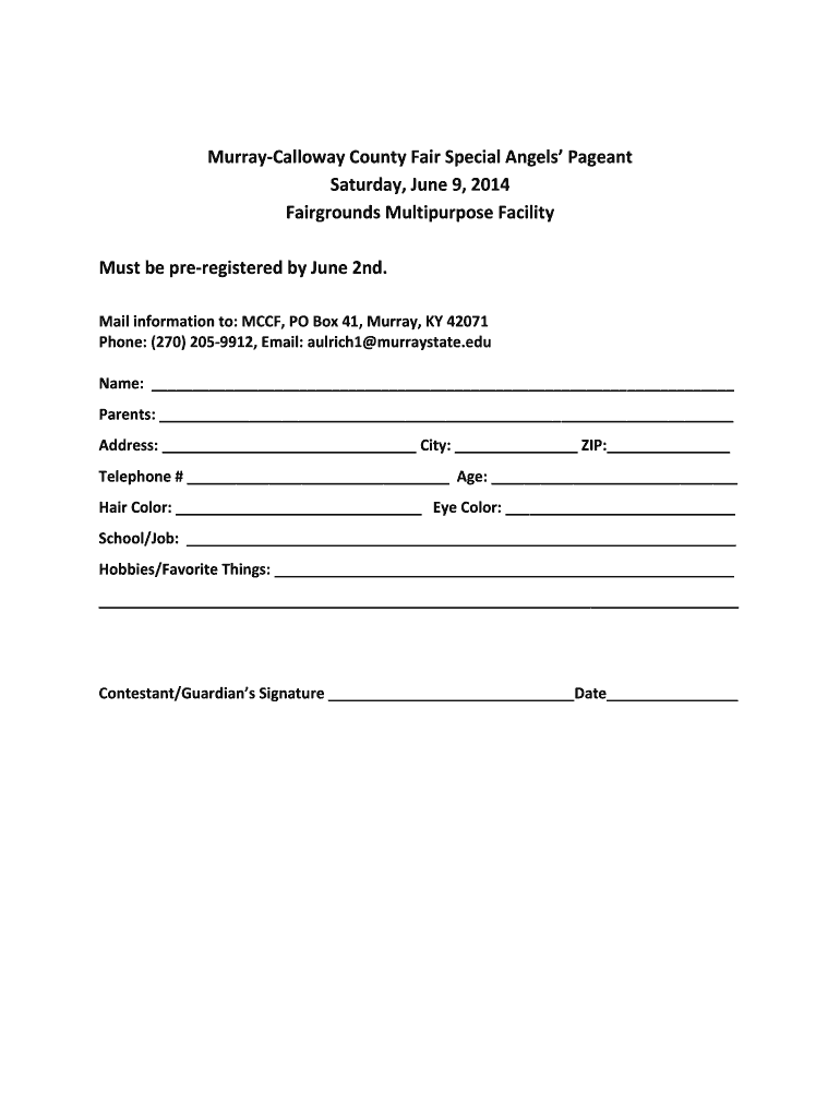 Fillable Online Murray-Calloway County Fair Special Angels Pageant Fax Email Print - pdfFiller