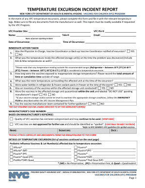 Fillable Online Temperature Excursion Incident Report Fax Email Print ...