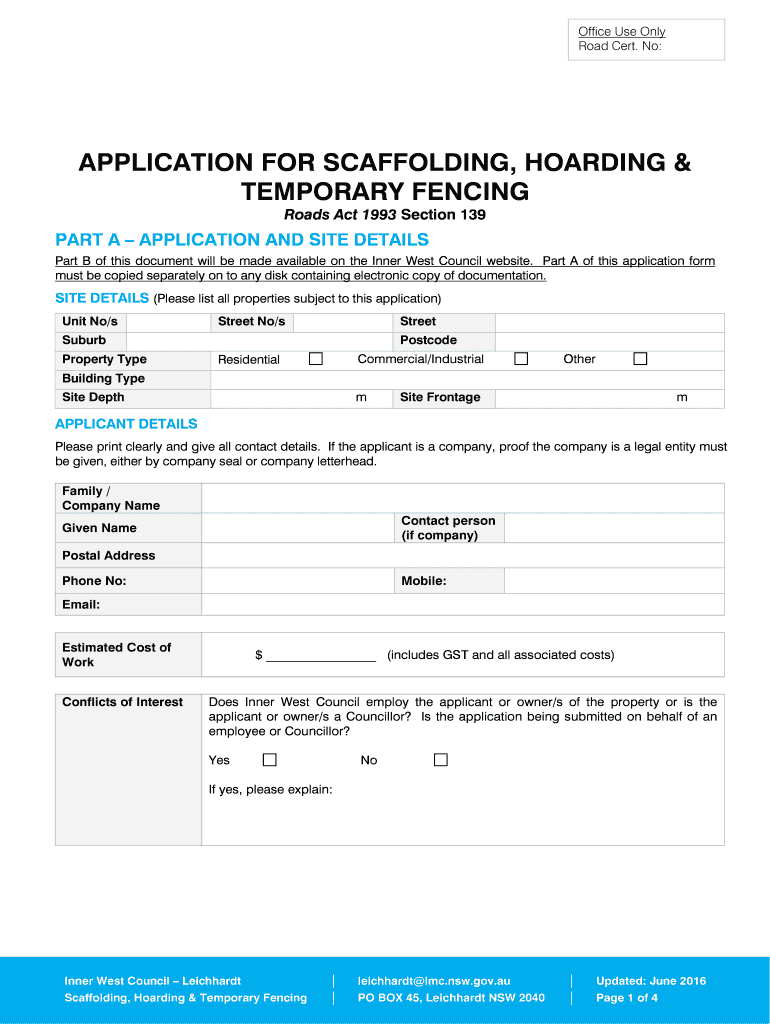Fillable Online Scaffolding, Hoarding and Temporary Fencing Application Form. Scaffolding ...