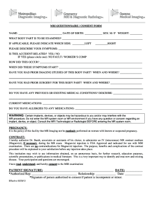 Fillable Online MRI Questionnaire-Consent Form 2-28-13 - Radiology Fax ...