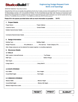 Fillable Online Engineering Design Request Form Walls and Openings Fax Email Print - pdfFiller