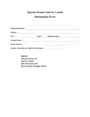 Fillable Online Spartan Brand Cash for Labels Redemption Form Fax Email ...