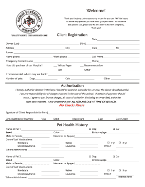 Fillable Online Client registration form - Ammon Veterinary Hospital ...