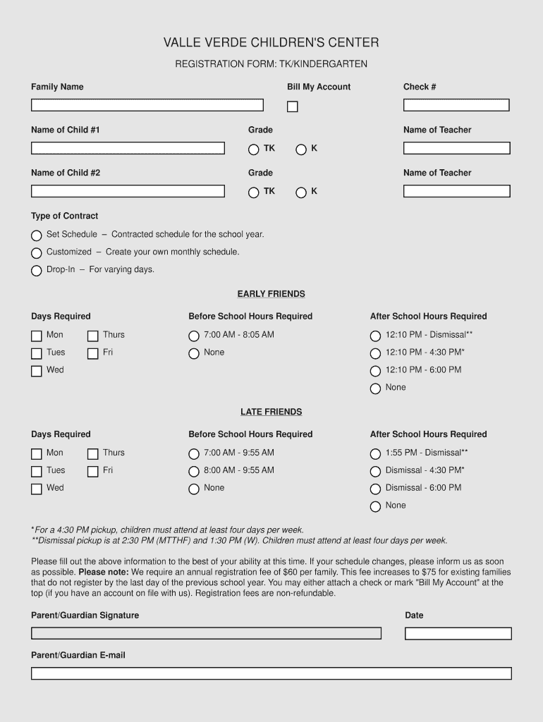 Fillable Online valleverdechildrenscenter REGISTRATION FORM: TK ...