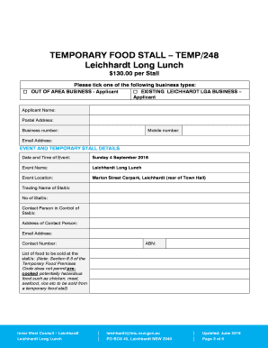 Fillable Online Temporary Food Stall Application Form - Long Lunch ...