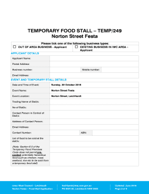 Fillable Online Temporary Food Stall Application Form Norton Street ...