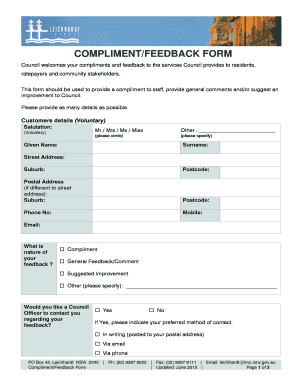 Fillable Online Compliment Feedback Form. Compliment Feedback Form Fax ...