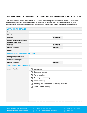 Fillable Online Hannaford Community Centre Volunteer Form. Hannaford ...
