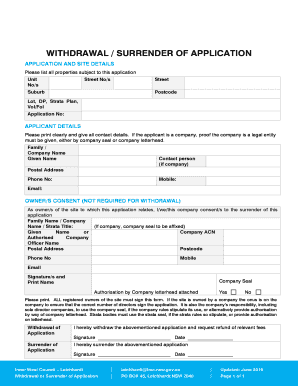 Fillable Online Withdrawal or Surrender of Application Form. Withdrawal or Surrender of ...
