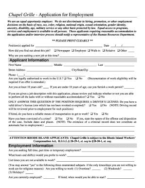 Fillable Online Chapel Grille Application for Employment Fax Email ...