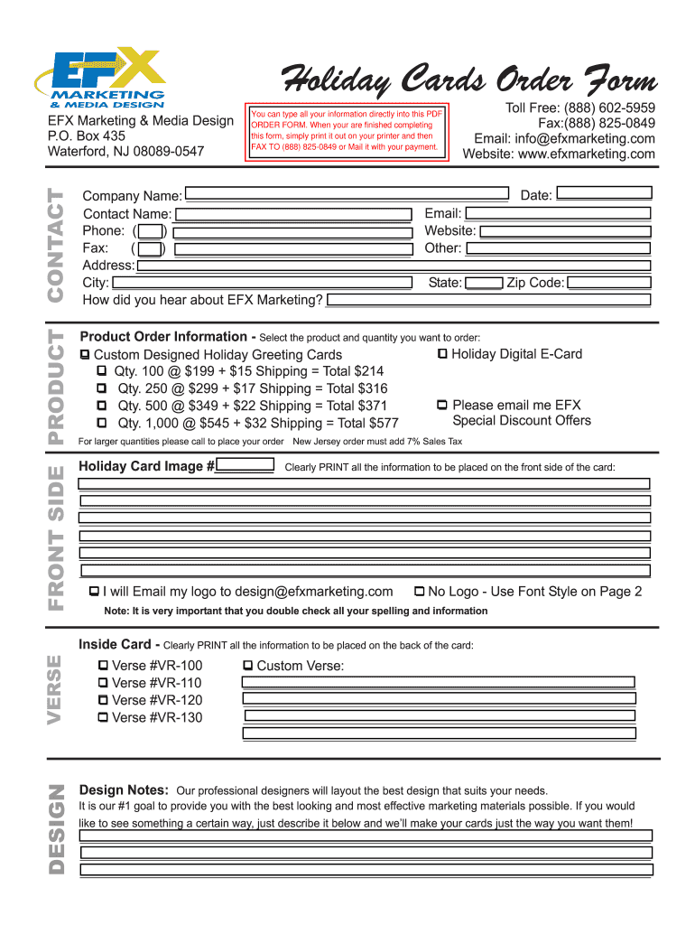 Fillable Online Holiday Order Form - EFX Marketing, LLC Fax Email Print ...