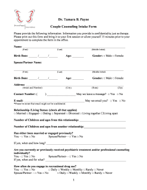 Fillable Online Couple Counseling Intake Form ...