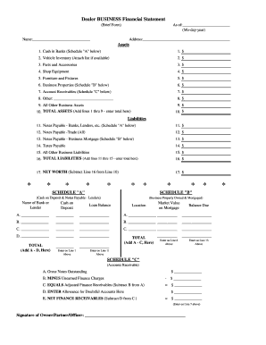 Fillable Online Dealer BUSINESS Financial Statement - asfdealers.com ...