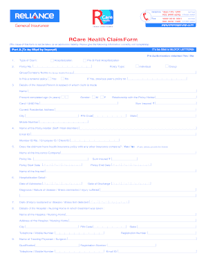 Fillable Online R Care Health Claim Form - Bodyline Hospitals Fax Email ...