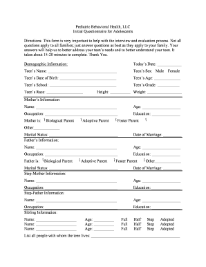 Fillable Online pbhealth Pediatric Behavioral Health, LLC Initial ...