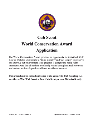 Fillable Online pack475 Cub Scout World Conservation Award Application ...