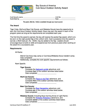 Boy Scouts Of America Cub Scout Outdoor Activity Award Cub Scout 's ...