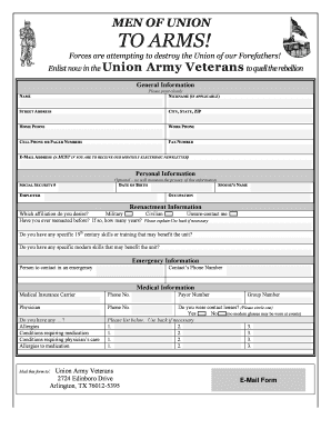 Fillable Online unionarmyveterans MEN OF UNION TO ARMS! - Union Army ...