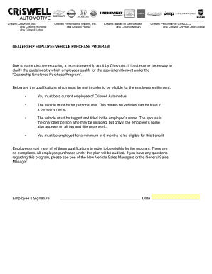 Fillable Online Employee Vehicle Purchase Program Form Fax Email Print ...
