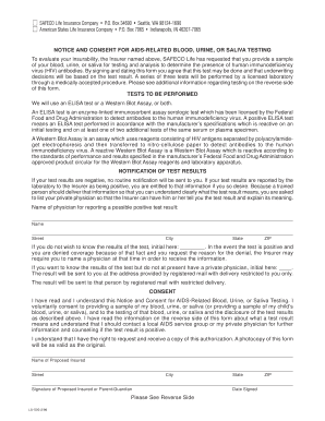 Fillable Online NOTICE AND CONSENT FOR AIDS-RELATED BLOOD, URINE, OR ...