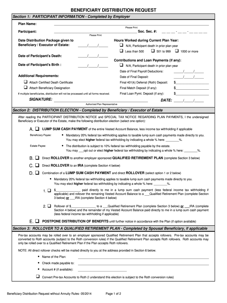 Fillable Online Death -Beneficiary Distribution Request without Annuity ... Fillable Online Death -Beneficiary Distribution Request without Annuity ...