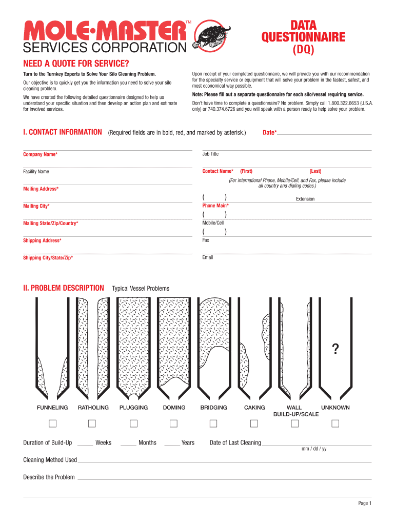 Fillable Online DATA QUESTIONNAIRE DQ - MoleMaster Fax Email Print ...