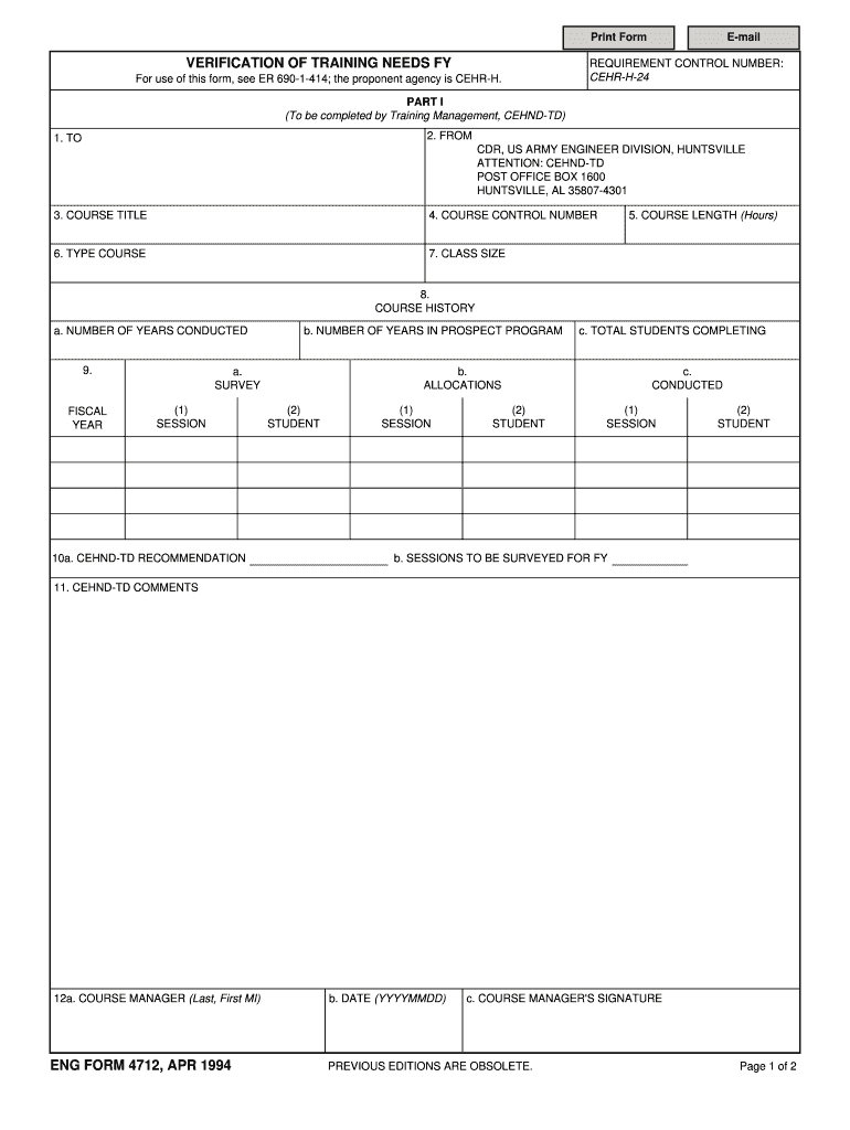 Fillable Online publications usace army VERIFICATION OF TRAINING NEEDS ...