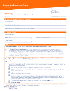 Fillable Online Adviser Authorisation Form - ING Direct Australia Fax ...