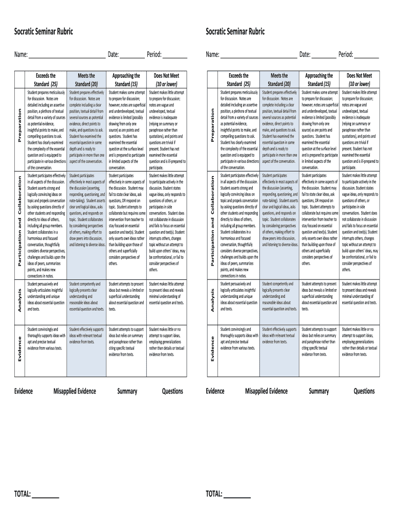 Fillable Online Socratic Seminar Rubric - PBworks Fax Email Print ...