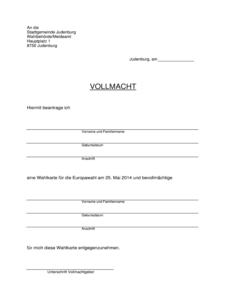 Vollmacht für Wahlkarte - Leere ausfüllbare Vorlage | Ausfüllen ...