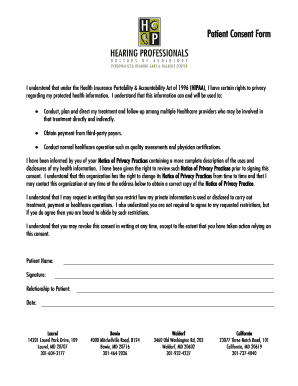Fillable Online Patient Consent Form - Hearing Professionals Fax Email ...