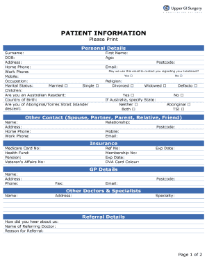 Fillable Online Personal Details - uppergisurgery.com.au Fax Email ...
