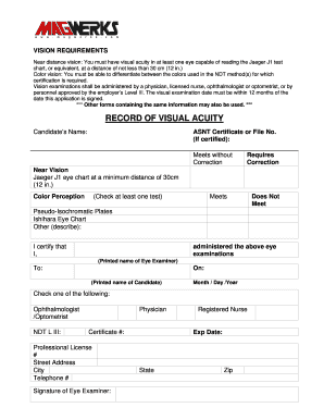 Fillable Online RECORD OF VISUAL ACUITY - Magnetic particle... Fax ...