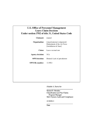 Fillable Online opm Office of Personnel Management Leave Claim Decision ...