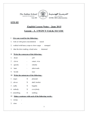 Fillable Online indianschool STD III English Lesson Notes Lesson 3, I ...