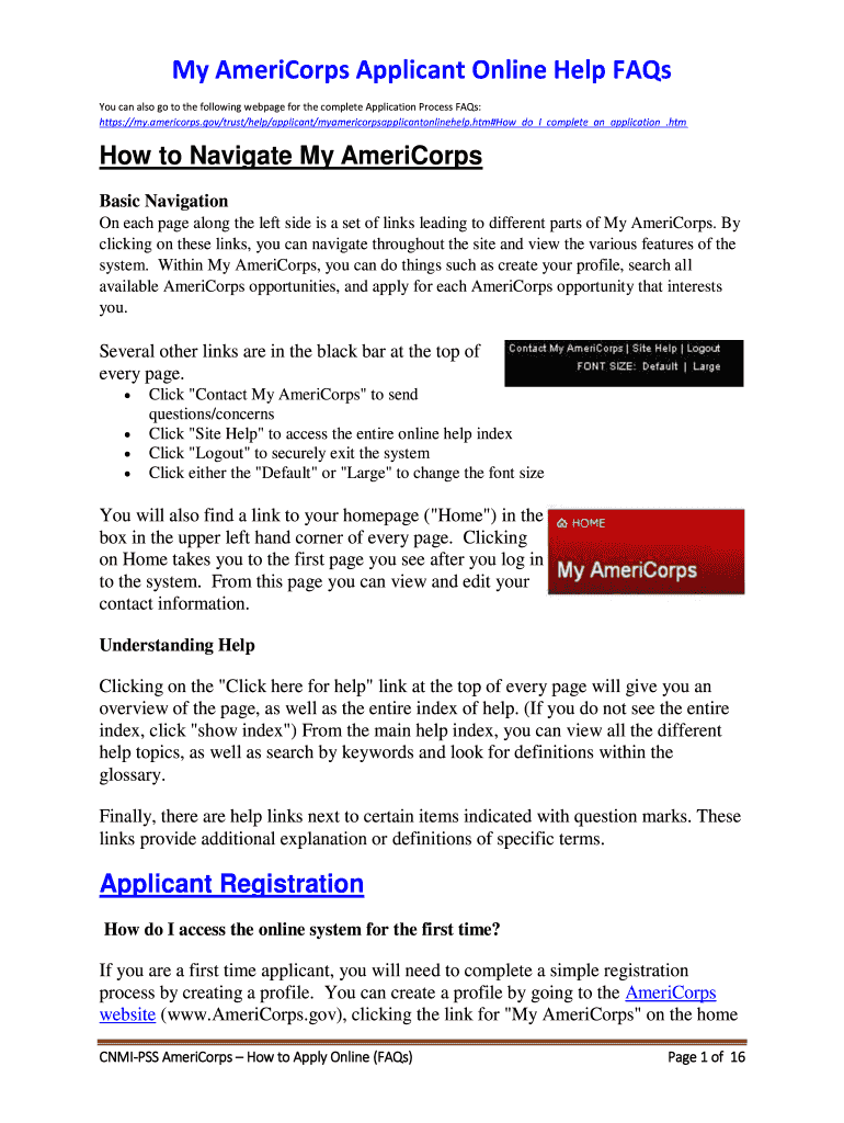 Fillable Online My AmeriCorps Applicant Online Help FAQs - CNMI Public School ... Fax Email ...