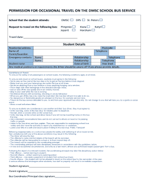 Fillable Online dmsc vic edu PERMISSION FOR OCCASIONAL TRAVEL ON THE DMSC SCHOOL BUS ... Fax ...
