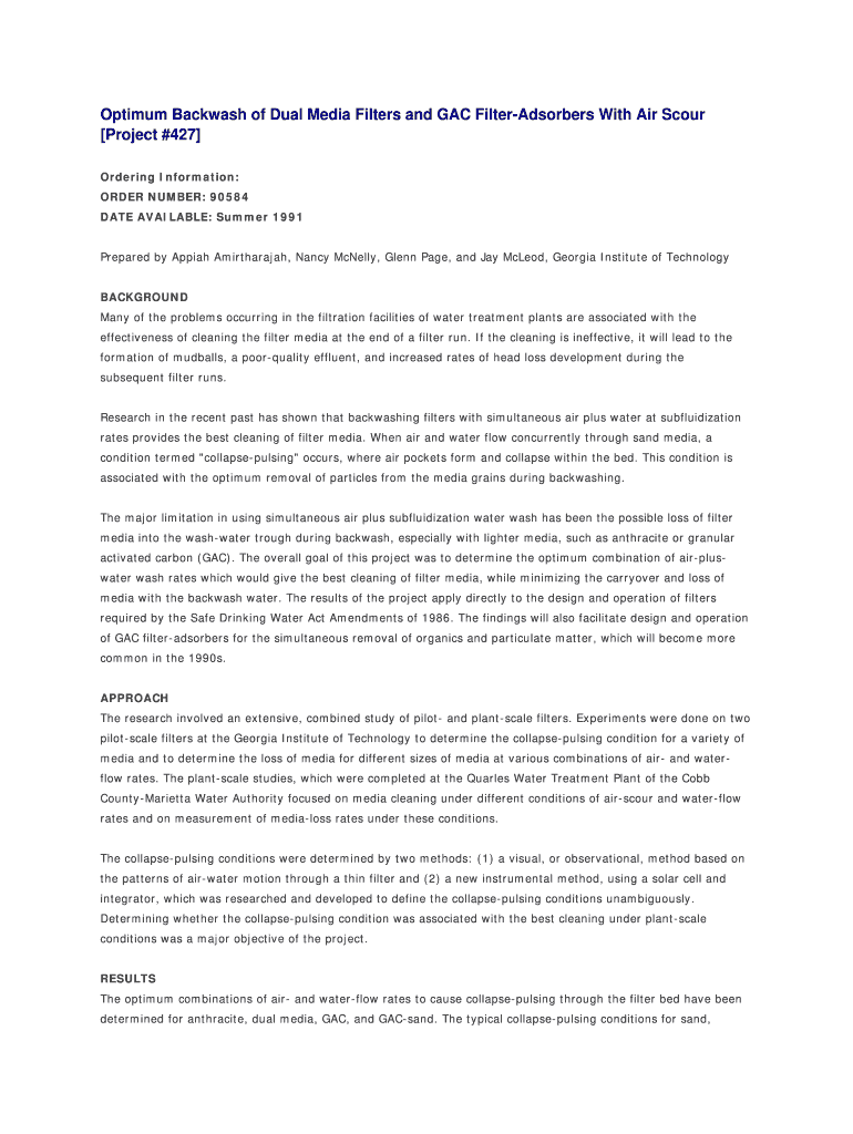 Fillable Online Optimum Backwash of Dual Media Filters and GAC Filter ...