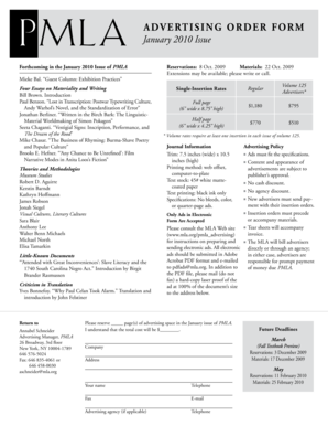 Fillable Online mla Advertising Order FOrm January 2010 Issue - mla Fax ...