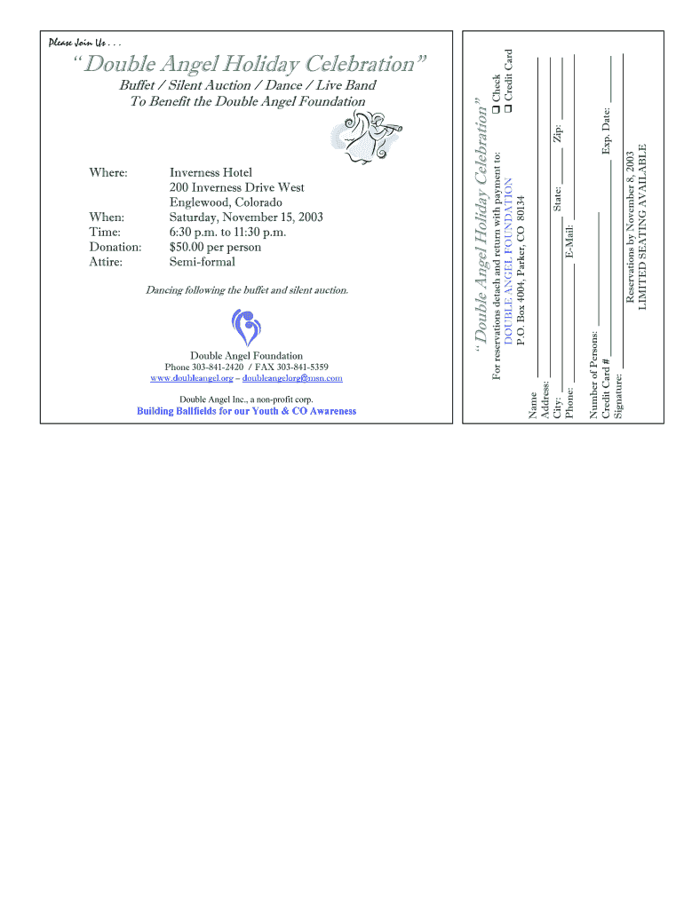 Fillable Online doubleangel Double Angel Holiday Celebration - Double Angel Foundation ...