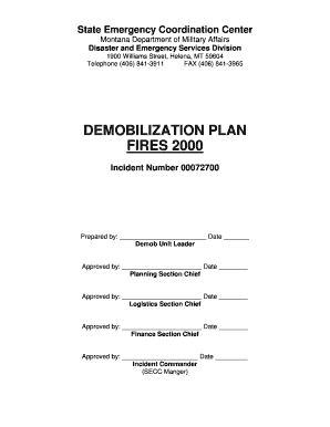 Fillable Online montanadma DEMOBILIZATION PLAN - Department of Military ...