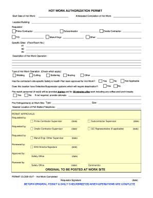 Fillable Online feti lsu Hot work authorization bpermitb original to be ...