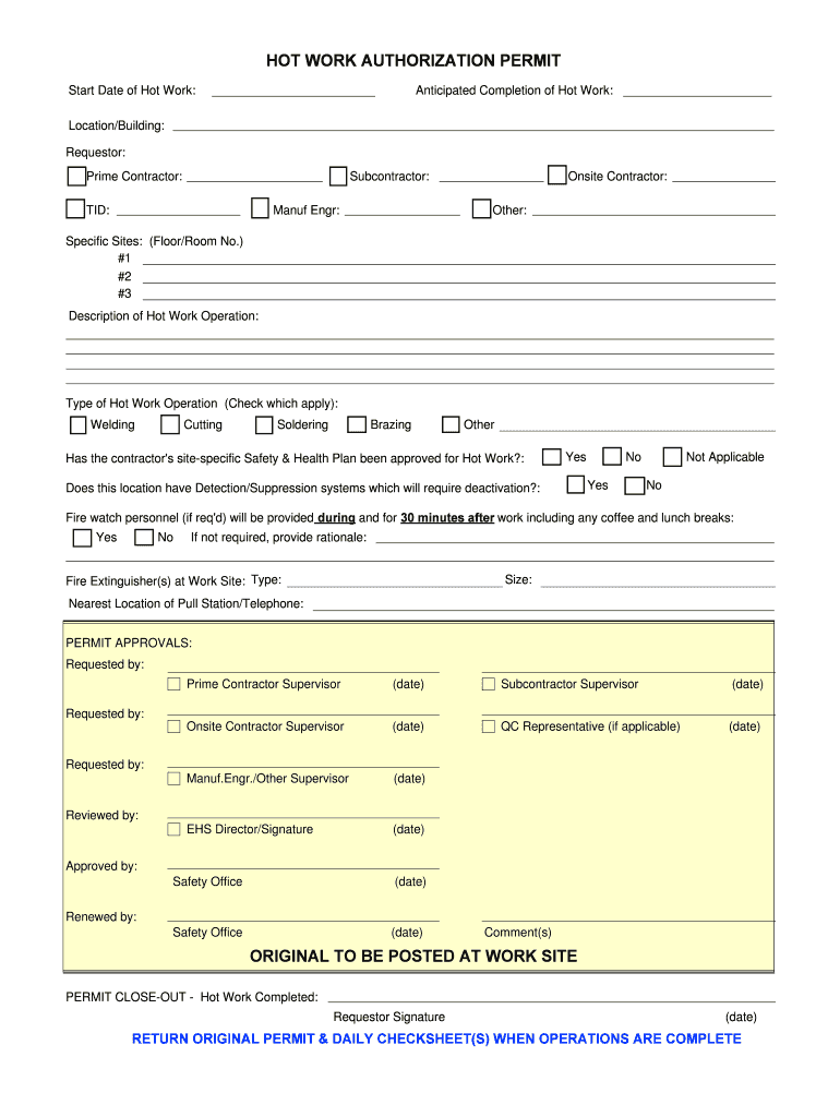 Fillable Online feti lsu Hot work authorization bpermitb original to be ...