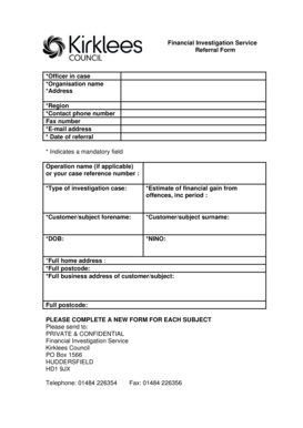 Fillable Online kirklees gov Financial Investgation Referral Form - Kirklees Council - kirklees ...