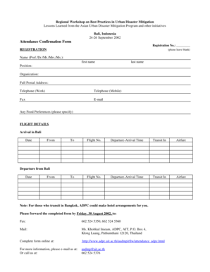 Fillable Online adpc Attendance Confirmation Form - ADPC - adpc Fax Email Print - pdfFiller