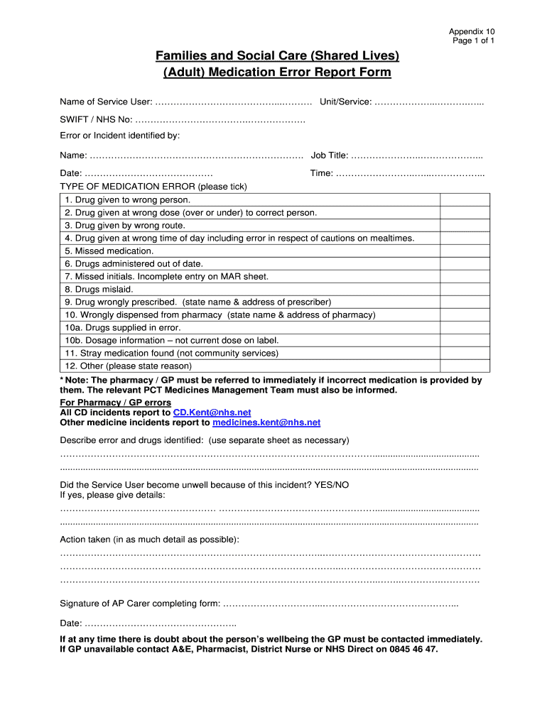 Fillable Online Medication Error Report Form Fax Email Print - pdfFiller