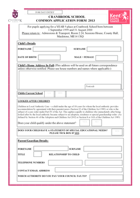 Fillable Online CRANBROOK SCHOOL COMMON APPLICATION FORM 2013 Fax Email ...