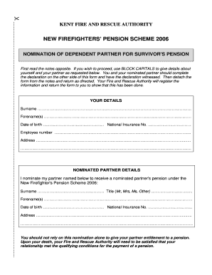 Fillable Online NFPS - Nomination of Dependent Partner for a survivors ...