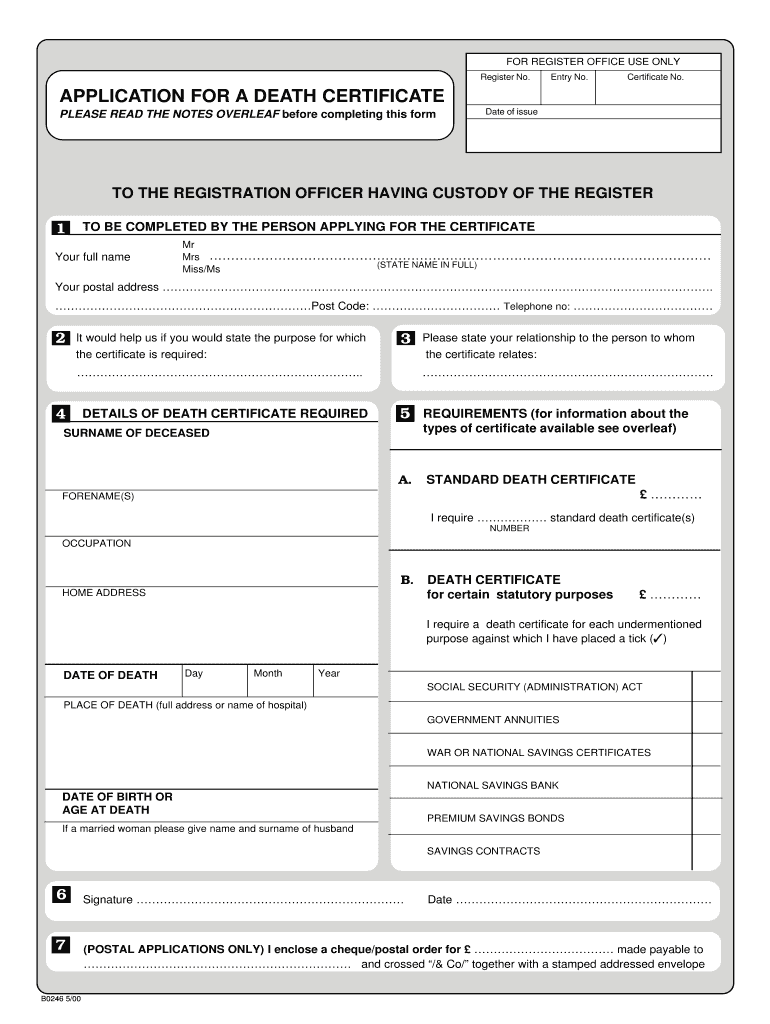 Fillable Online rctcbc gov Death certificate - application form - rctcbc gov Fax Email Print ...